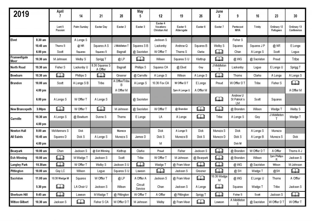 Preaching Plan July to September and April to June 2019 – Durham and ...