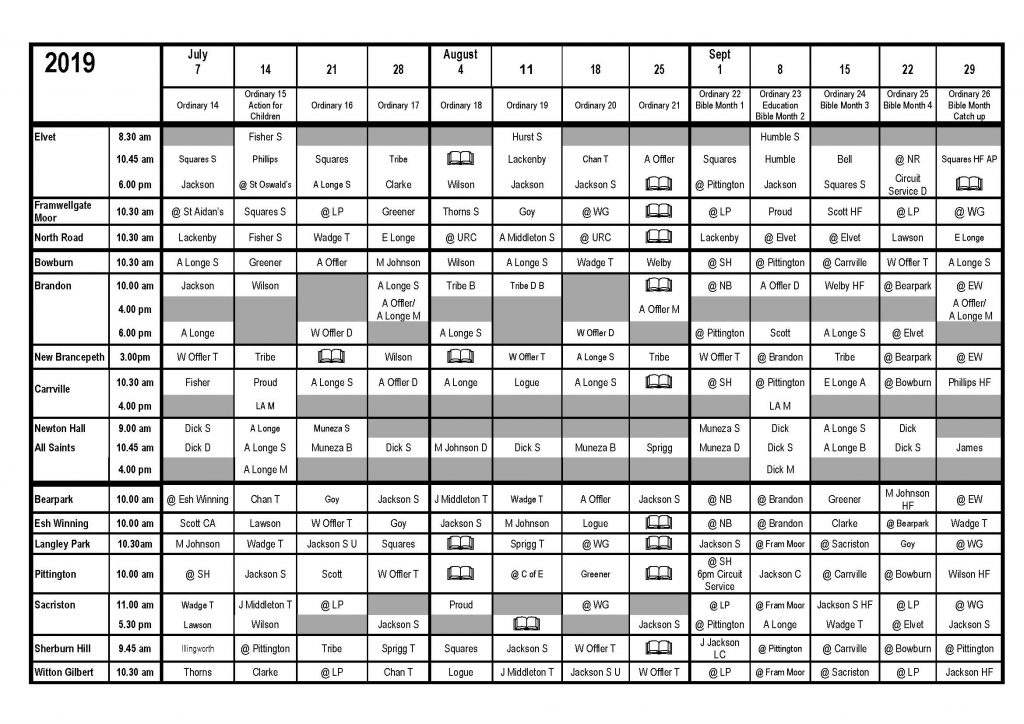 Preaching Plan: October to December 2019 and July to September 2019 ...