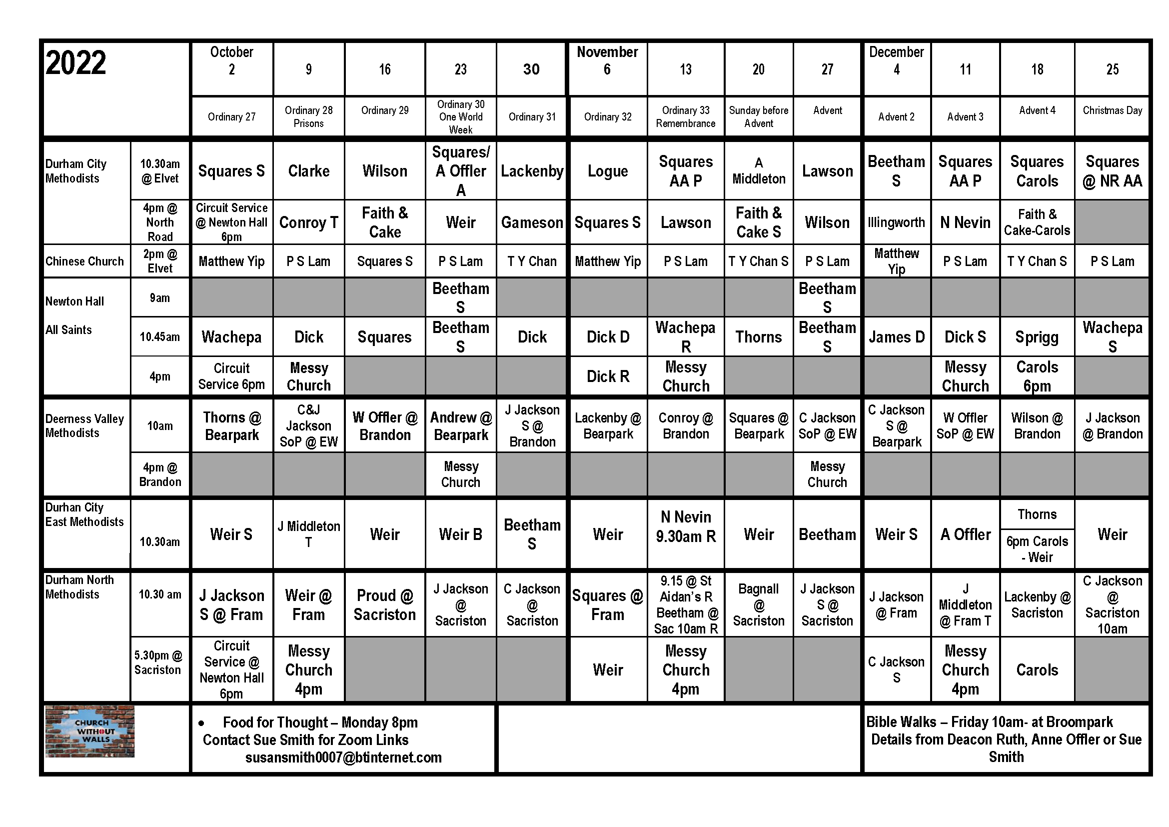 Preaching Plan: July to September 2022 and October to December – Durham ...