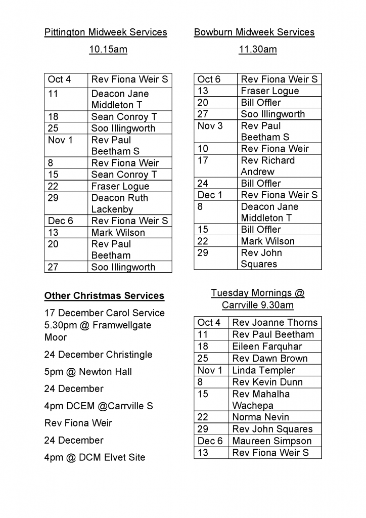 Preaching Plan: July to September 2022 and October to December – Durham ...