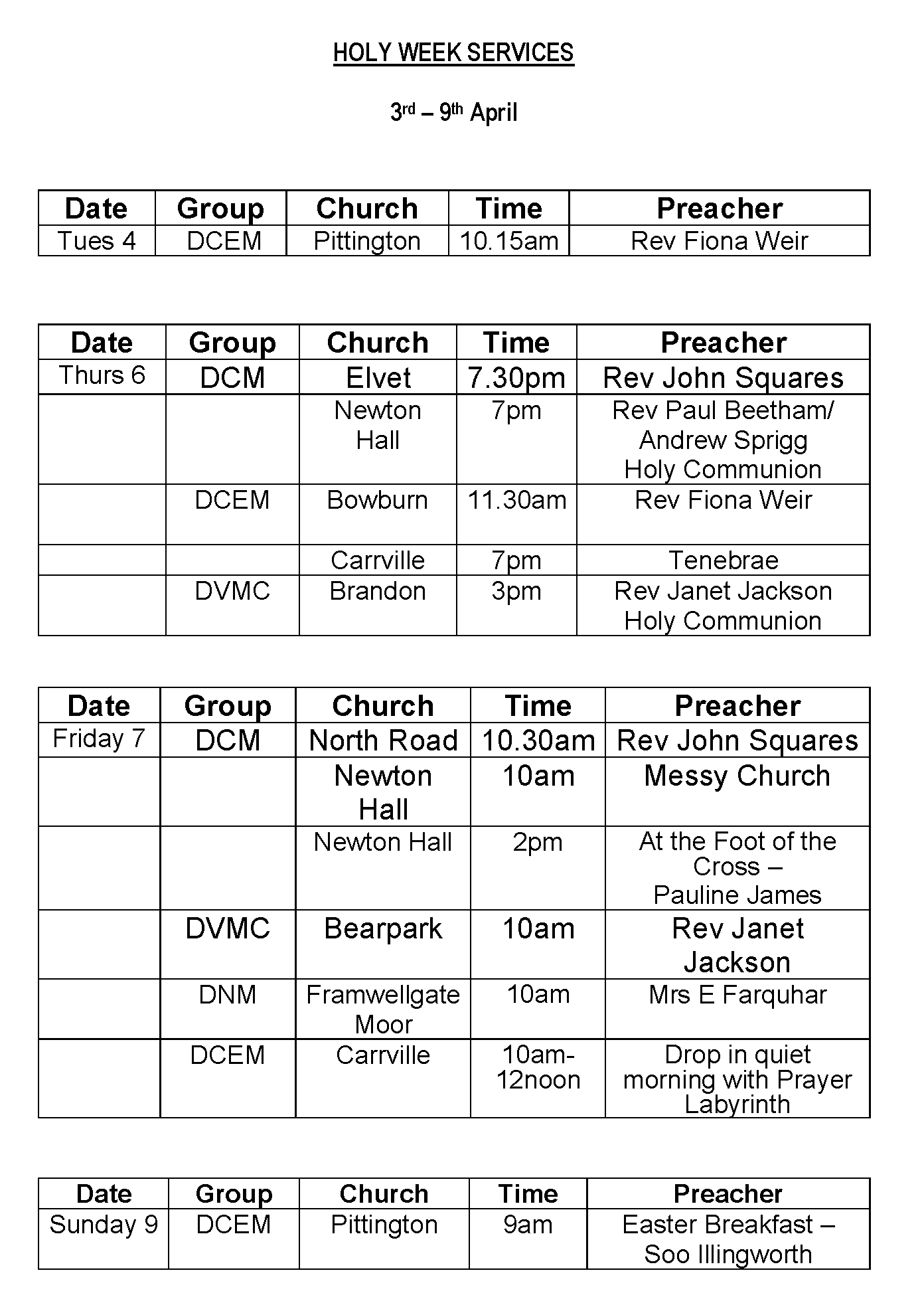 Preaching Plan: April to May 2023 and January to March 2023 – Durham ...