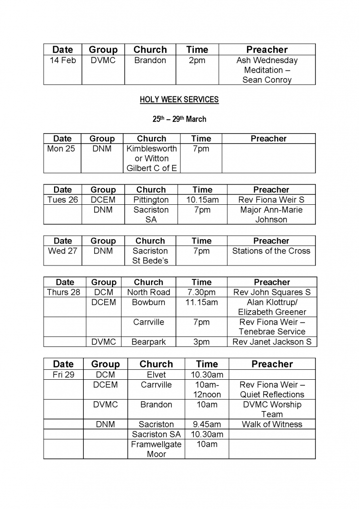 Preaching Plan: January to March 2024 and April to June 2024 – Durham ...