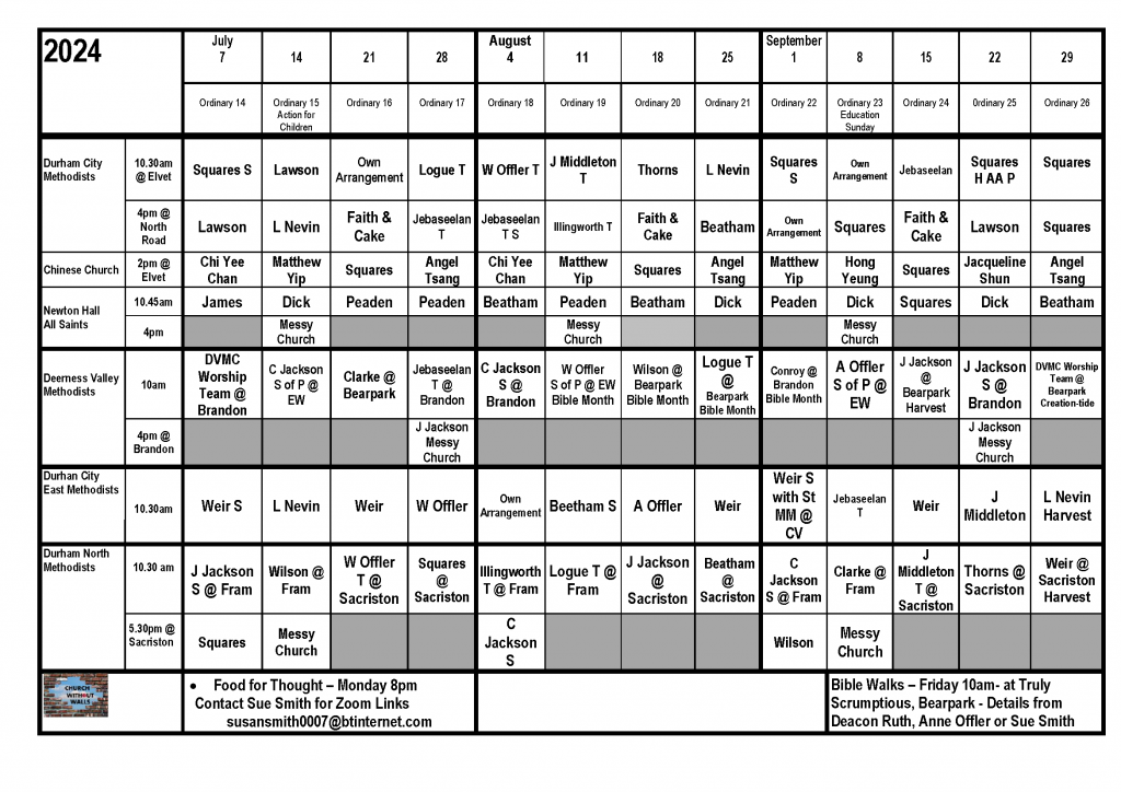 Preaching Plan: July to September 2024 and October to December 2024 ...